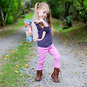 Dolls To Play 13" Soft Baby Doll with Take Along Pink Doll Backpack Carrier, Briefcase Pocket Fits Doll Accessories and Clothing