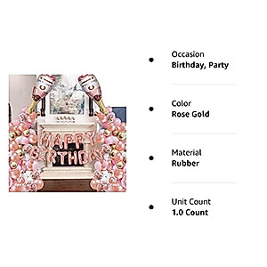 Rose Gold Champagne Bottle Balloon Garland Arch Kit, Rose Gold Happy Birthday Banner Balloons for Birthday Party Decorations, 18th 21st 30th 40th 50th 60th Birthday Decorations for Women Her Girls