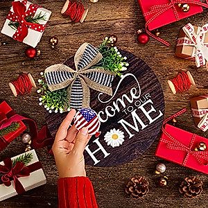 Interchangeable Welcome Sign Wreaths for Front Door - Seasonal Round Wood Door Sign, Farmhouse, Porch Wall Outdoor Hanging for Thanksgiving, Halloween, Christmas，Fall New Home Housewarming Gift Ideas