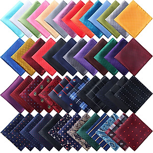 JaGely 52 Pcs Mens Pocket Squares for Men Handkerchief Soft Silk Pocket Square Handkerchief Suit Accessories for Men Wedding Business Banquet, 9.06 x 9.06 Inch Hankies, 52 Multi Styles(Classic)