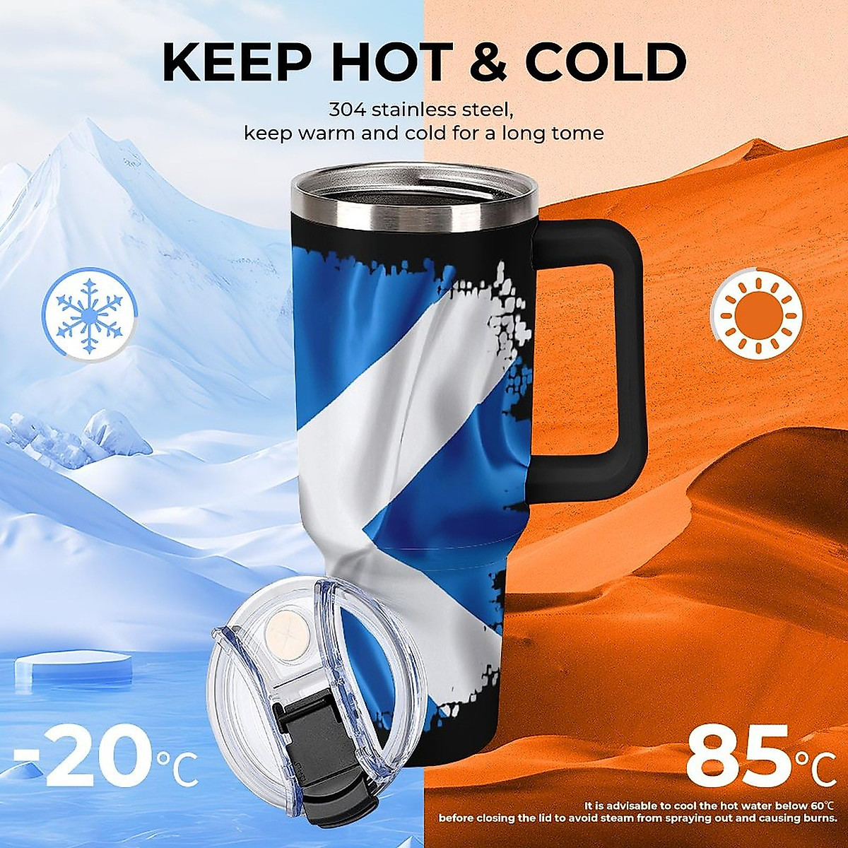 Scotland Scottish Flag 40 Oz Tumbler with Handle And Straw Lid,Insulated Reusable Stainless Steel Travel Glass Mug 40 Ounces