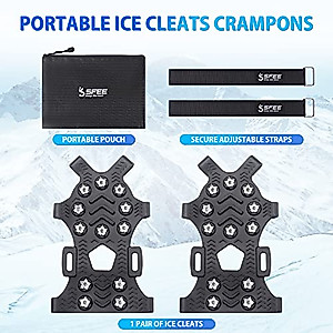 Sfee Crampons for Winter Boots, Upgraded Ice Cleats Stainless Steel Women Men Anti Slip Ice Traction Cleats Grips with Straps, Perfect for Hiking, Walking, Climbing, Ice Fishing(M)