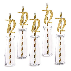 72nd Birthday Paper Straw Decor, 24-Pack Real Gold Glitter Cut-Out Numbers Happy 72 Years Party Decorative Straws