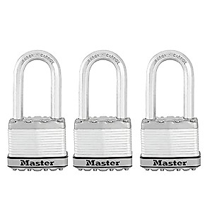 Master Lock M1XTRILH Magnum Heavy Duty Padlock with Key, 3 Pack Keyed-Alike,Silver