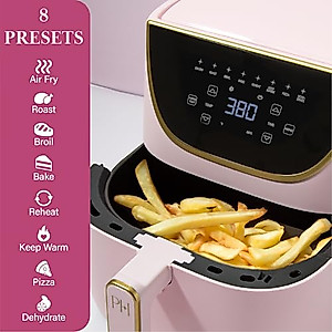 Paris Hilton Air Fryer, Large 6-Quart Capacity, Touchscreen Display, 8-in-1 (Air Fry, Roast, Broil, Bake, Reheat, Keep Warm, Pizza, Dehydrate), Dishwasher Safe and Nonstick Basket and Crisper, Pink