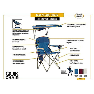 Quik Shade MAX Shade Relaxing Chair With Cup Holders, Foldable, Aluminum, Blue