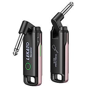 LEKATO Wireless Guitar System UHF Audio Wireless Guitar Transmitter and Receiver Rechargeable Wireless Guitar Transmitter Receiver with 70 Channels for Guitar Bass Electric Instruments (Pink)