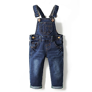 KIDSCOOL SPACE Baby Boy Girl Jean Overalls,Toddler Slim Cute Denim Jumper,Blue,12-18 Months