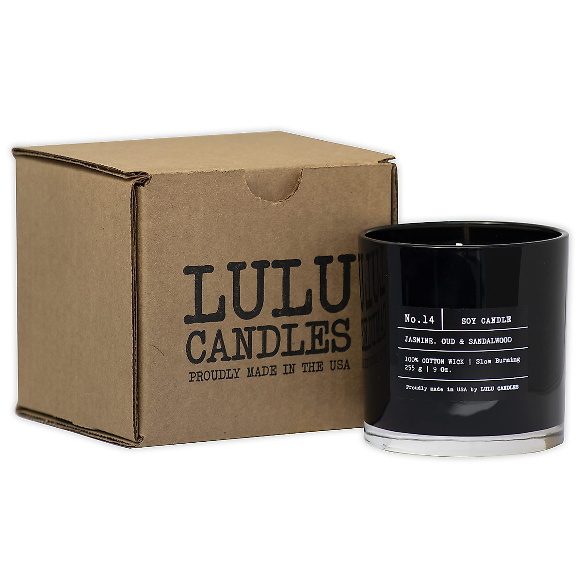 Lulu Candles | Jasmine, Oud & Sandalwood | Luxury Scented Soy Jar Candles | Hand Poured in The USA | Highly Scented & Long Lasting- 9 Oz.
