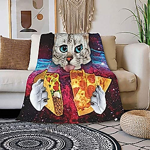 JASMODER Galaxy Space Cat Taco Pizza Throw Blanket Warm Ultra-Soft Micro Fleece Blanket for Bed Couch Living Room