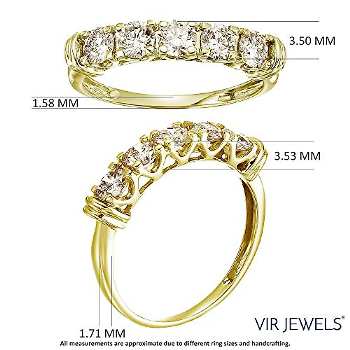 VIR JEWELS 1 cttw 5 Stone Champagne Diamond Wedding Engagement Ring 14K Yellow Gold Round Size 7.5