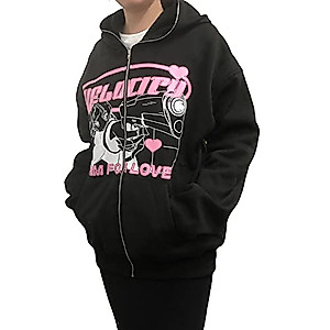 Villagepageme Y2K Hoodie Full Zip Up Hoodie Over Face Women Men Skeleton Skull Print Goth Hoodie Oversized Aesthetic Sweatshirts (B-Black, S)