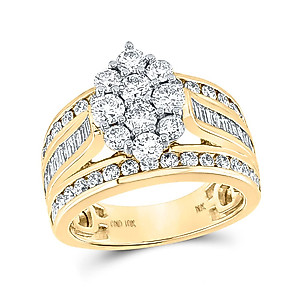 The Diamond Deal 10kt Yellow Gold Round Diamond Cluster Bridal Wedding Engagement Ring 2 Cttw