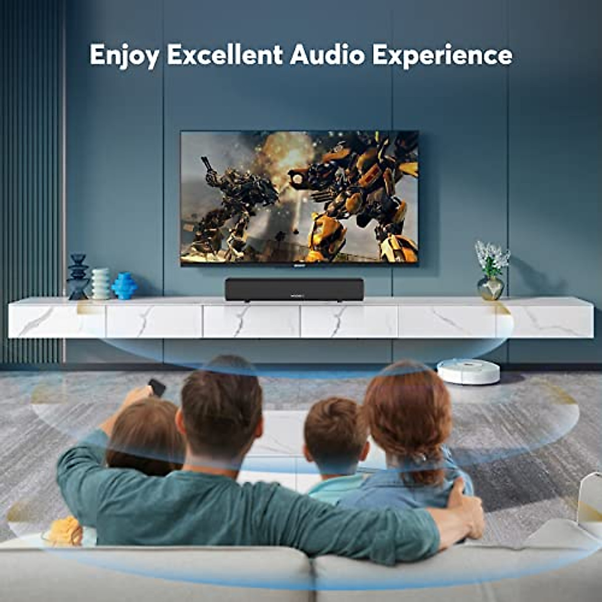 wogree Mini Soundbar 16-Inch 50W with Bluetooth, Optical, AUX, USB Connection, Small Sound Bar Speakers Surround Sound System for TVs, Home Theater, Gaming, Projectors, PCs, Tablets, Phones