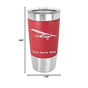 LaserGram 20oz Vacuum Insulated Tumbler Mug, High Wing Airplane, Personalized Engraving Included (Silicone Grip, Red)
