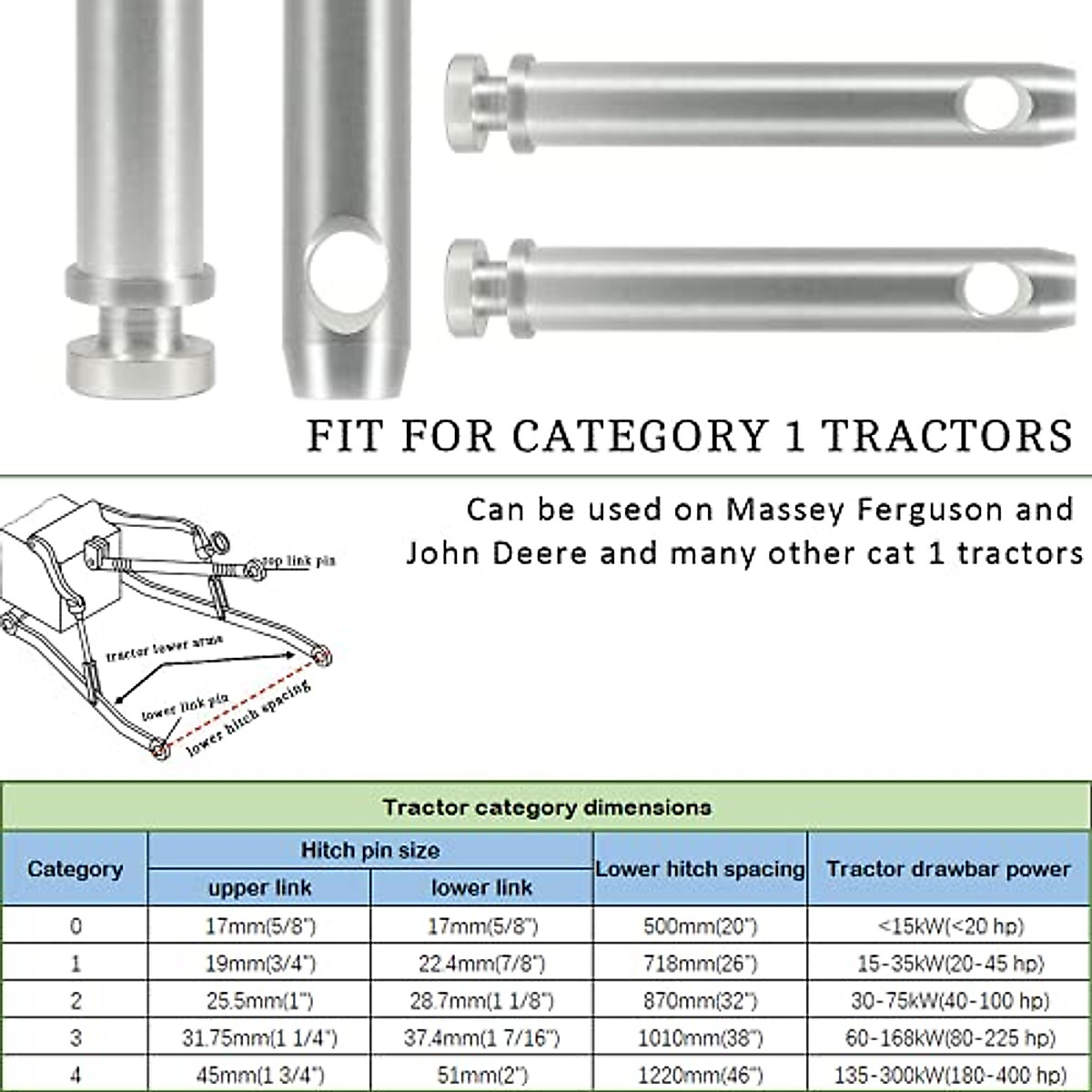 Yoursme S07070200 Cat 1 Top Link Pin Hitch Accessories for Tractors, 5-1/2” – 3/4”, Replace 195589M1, AC339942, 4 Packs
