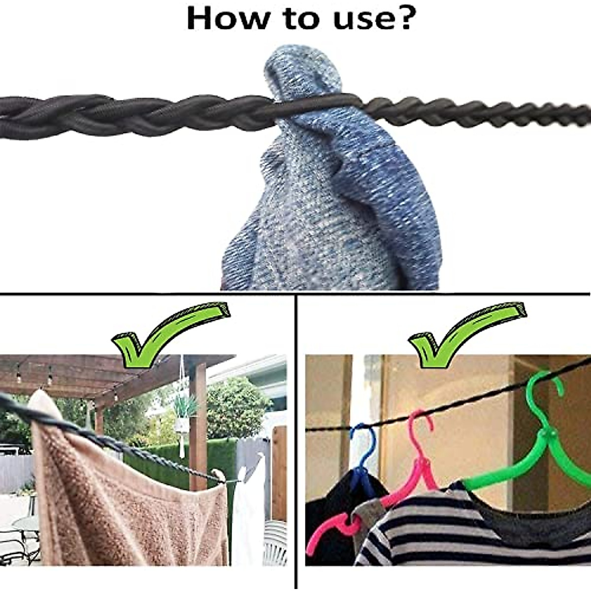 2 Pack Tri-Braided Cord Clothes Line Clothes Drying Rope Travel Clothesline Windproof Clothes Line for Longer Trips Where You Need to do Laundry in Your Room or Camping - No Hanger Needed