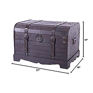 Antique Style Black Wooden Steamer Trunk Coffee Table Wood 1 Piece Lift Top