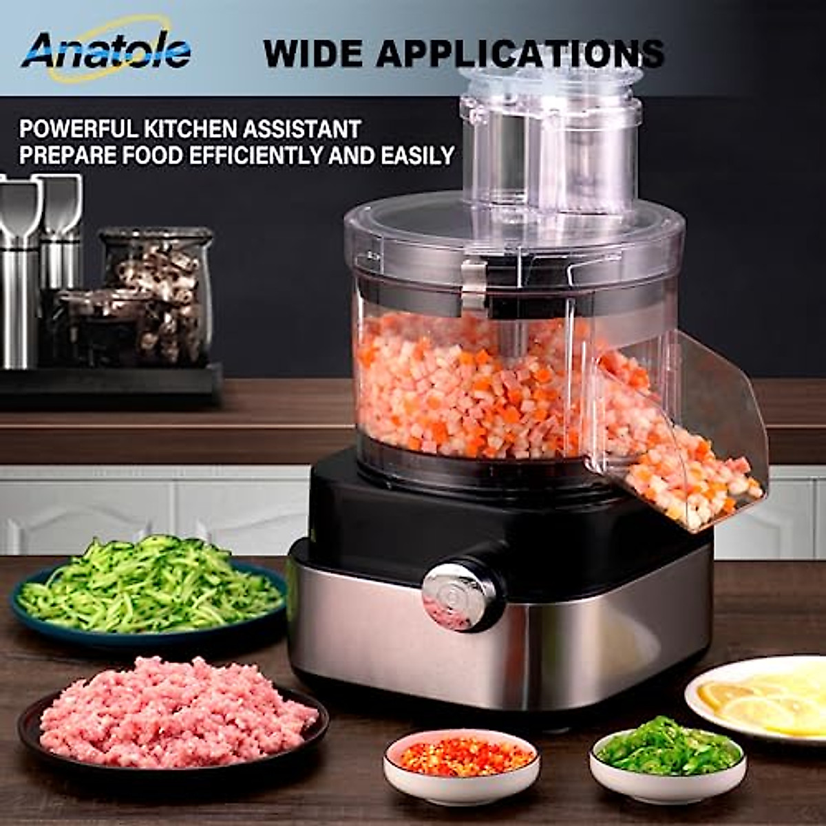 Anatole Commercial Food Processor 20-Cup Electric Vegetable Dicer Chopper 600W 5 in 1 Professional Veggie Shredder Grater Multifunctional Meat Grinder Blender with 5 Stainless Steel Blades