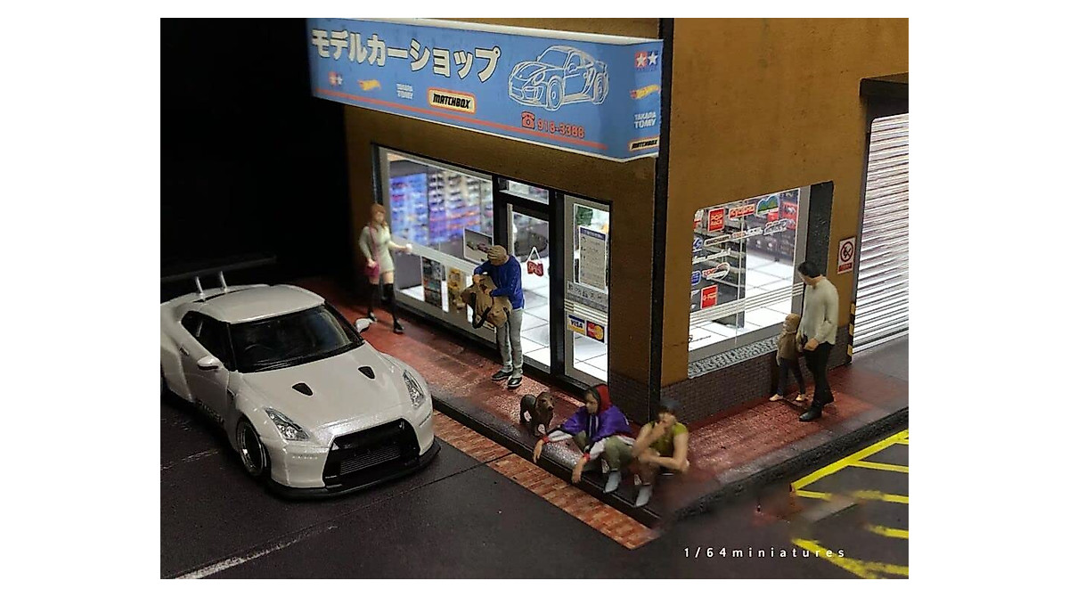 Diorama 1/64 Car Garage Model with LED Lighting and Customizable Backdrop