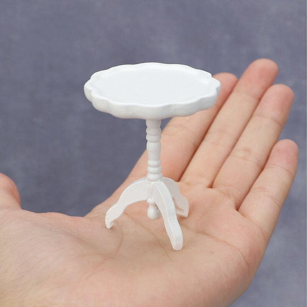 Miniature Dollhouse End Table 1:12 Scale Wooden Furniture Round Side Tea Table Model for Dollhouse Living Room Scene Decoration Gift (White)