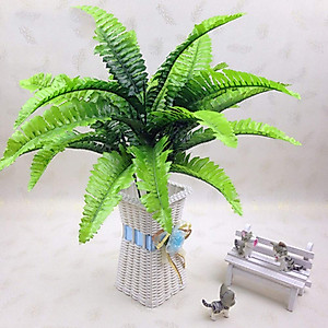YINKUU Artificial Shrubs, 7 Fork Plastic Plants Persian Grass Fern Leaves Fake Bushes Wedding Indoor Outdoor Home Garden Verandah Kitchen Office Table Centerpieces Arrangements Christmas Decoration