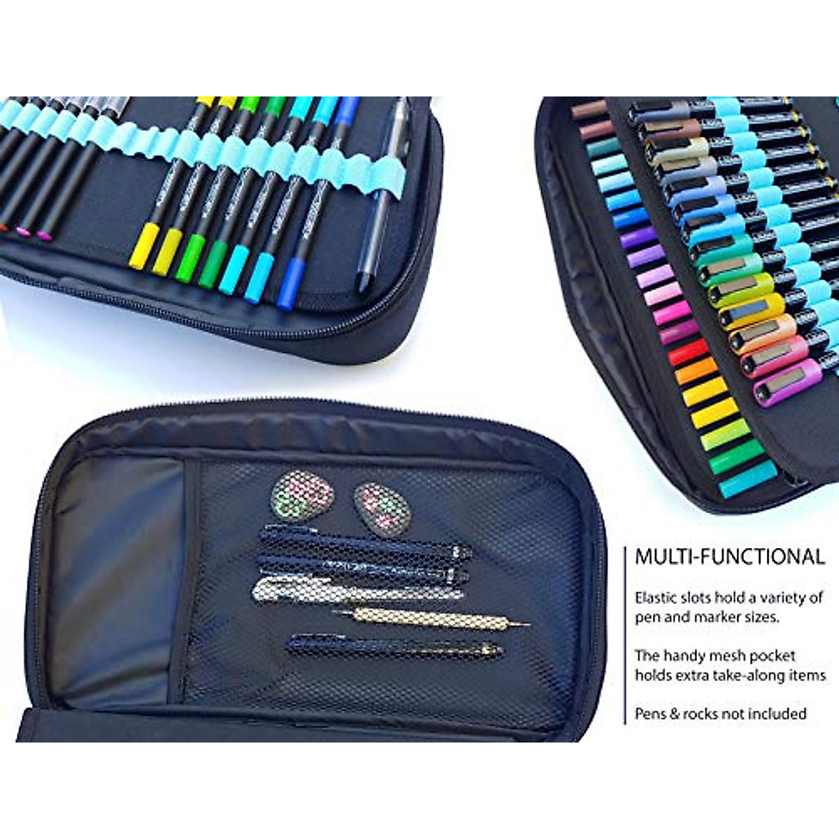 TOOLI-ART Marker & Pen Carrying Case -120 Slots, Canvas, Extra Pockets, Trolley Sleeve, Removable Shoulder Strap, For Most Markers (up to 15mm Diameter), Lipstick, Etc. Black