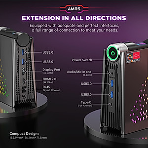 KAMRUI [Gaming PC] Mini PC AMD Ryzen 7 5700U Up to 4.3GHz, 16GB RAM 512GB SSD Small Computer, Radeon Vega 8 Micro Desktop PERF Adjustable, RGB Light, Upgrade Capacity, 4K HDMI DP Type-C