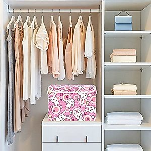 RunningBear Kawaii Rabbit Large Storage Bins with Lid Collapsible Storage Bin Storage Containers Foldable Fabric Storage Boxes for Home Office