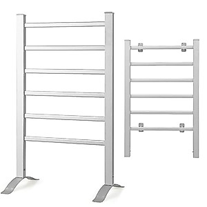 6 Bars Towel Warmer Rack, Aluminum Structure Bath Towel Heater, Stand Alone or Wall Mounted Towel Drying Rack, Fabrics Dryer for Household, Bathroom