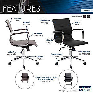 Techni Mobili Modern Medium Back Office Chair with Tilt and Height Adjustment, Executive Task Chair with Armrest and Non Marking Caster Wheels, Black