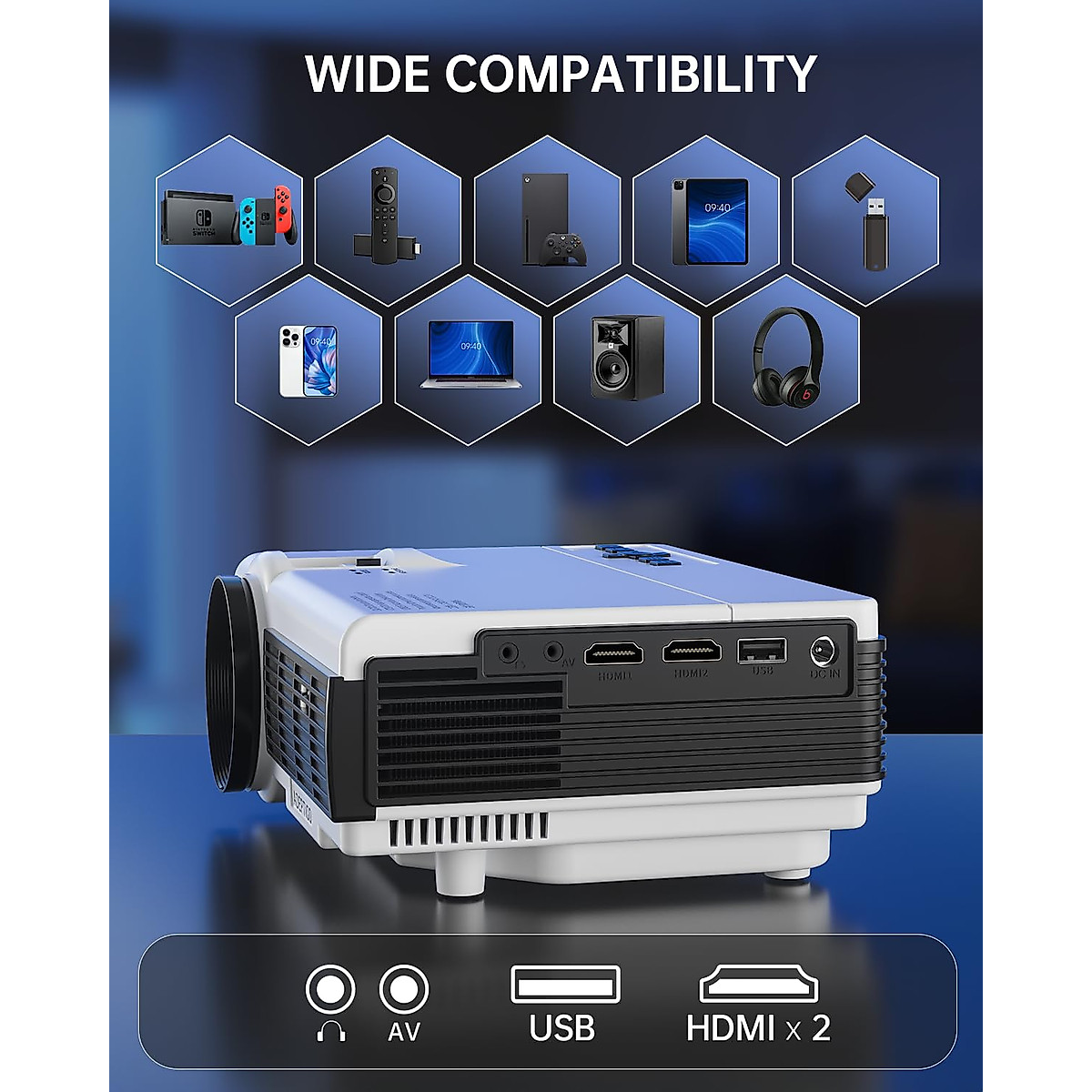 [Eyesafe Display] Projector with WiFi and Bluetooth, ADEPTICO 450 ANSI 5G WiFi Native 1080P Portable Projector w/ Bag, 4K Support, Zoom, Outdoor Movie Mini Projector for iOS/Android/TV Stick/HDMI/USB