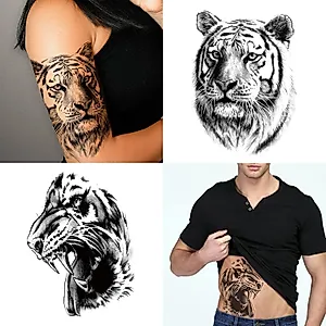 Lion Tiger Wolf Half Arm Sleeve Temporary Tattoo Sticker For Men L8.3"xW5.9"(20Sheets)
