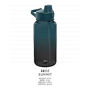 Simple Modern 32oz Water Bottle with Push Button Silicone Straw Lid & Motivational Measurement Markers | BPA-Free Plastic Sports Bottle Reusable for Gym, Travel | Summit Collection | Deep Ocean