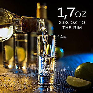 Shot Glasses - Set of 12 - Tall Clear Glass 1.7 oz - Dishwasher Safe - Sturdy with a Heavy Base - Shot Glasses for Every Party