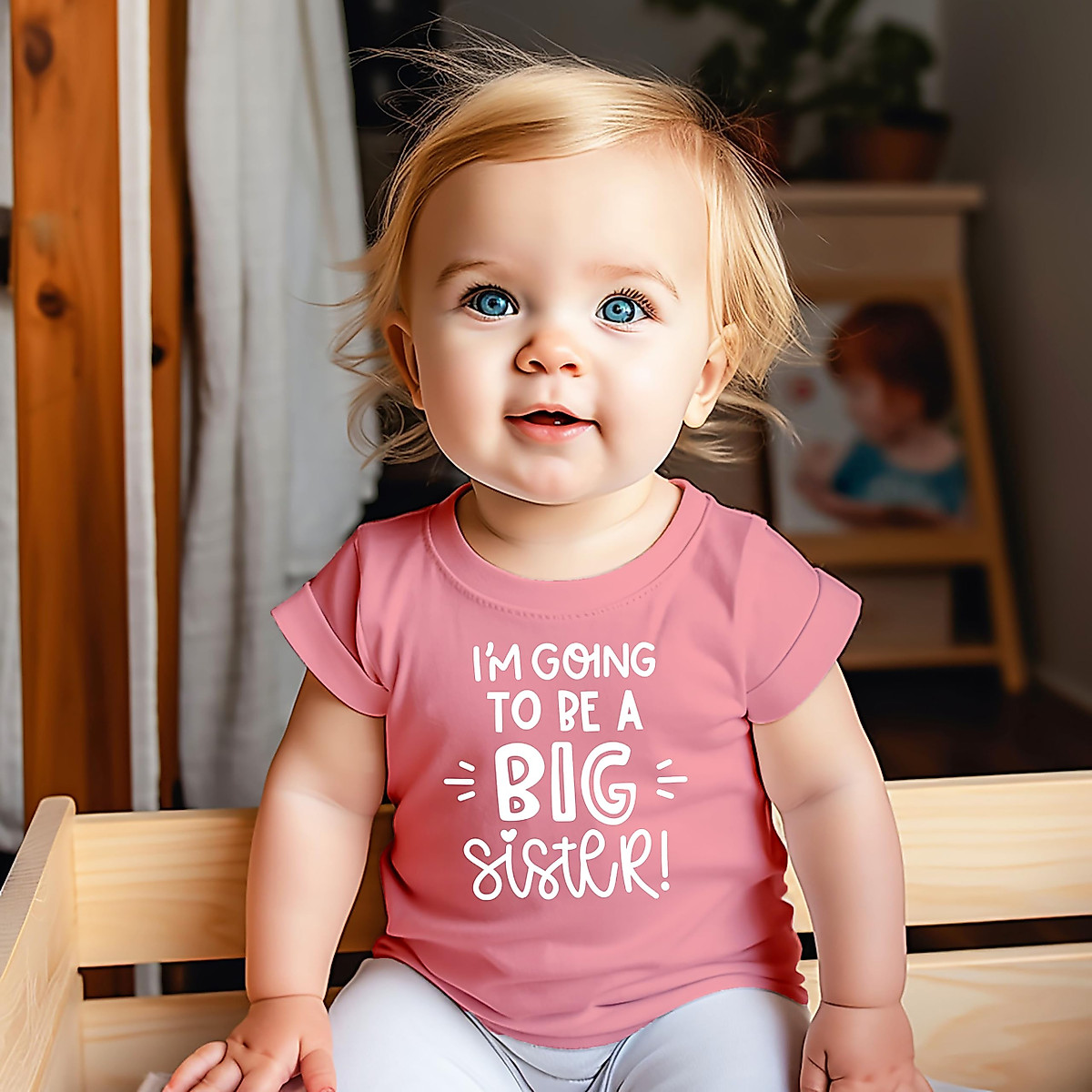 Olive Loves Apple Big Sister New Baby Reveal I'm Going to Be A Big Sister New Sibling Announcement T-Shirts and Raglans White on Mauve Shirt 4T