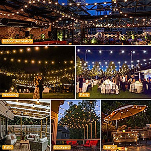Mlambert 3-Color in 1 Dimmable Solar String Lights Outdoor,48ft LED Patio String Lights with Remotes,15 Hanging Sockets,Waterproof Shatterproof,Warm White Daylight White Lights for Backyard,Garden