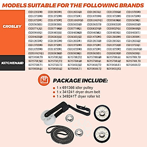 Upgraded 4392065 Dryer Maintenance Repair Kit by Beaquicy - Replacement for Whirlpool Ken-More Crosley Admiral Amana Dryer - Package Includes 349241t Drum Roller 341241 Belt and 691366 Idler Pulley