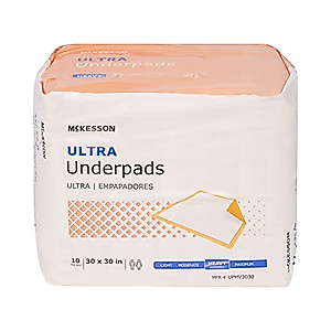 McKesson Ultra Underpads, Incontinence Bed Pads, Heavy Absorbency, 30 in x 30 in, 100 Count