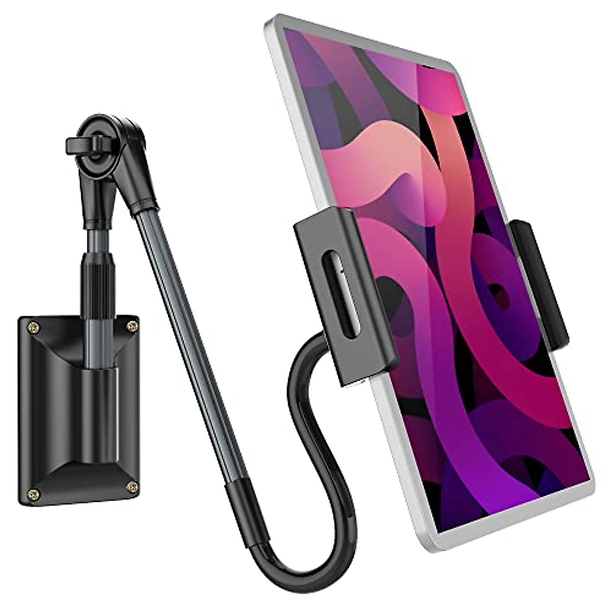 BEATYLIFE Wall Mount Tablet Phone Holder for Bed Kitchen Hair Salon Studio, Gooseneck Flexible Arm Clip Wall Tablet Cell Phone Stand, Compatible with iPhone, iPad, Fire HD 8, Galaxy Tabs 4.7"-11"