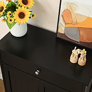 Iwell Bathroom Cabinet, Free Standing Bathroom Storage Cabinet with 1 Large Drawer & Adjustable Shelves, Wooden Entryway Storage Cabinet for Bathroom, Kitchen, Living Room, Black