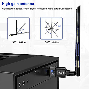 USB WiFi Wireless Adapter for PC 1200Mbps QGOO USB 3.0 WiFi Dongle 802.11 ac Network Adapter with Dual Band 2.4GHz/300Mbps 5GHz/866Mbps 5dBi High Gain Antenna for Desktop Laptop Windows 11/10/8.1/8/8