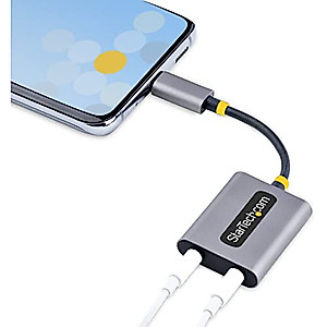 StarTech.com USB-C Headphone Splitter, USB Type C Dual Headset Adapter w/Mic Input, USB C to 3.5mm Audio Adapter/Earphone Dongle, USB C to Audio Jack/Aux Output, 24-bit DAC (USBC-Audio-Splitter)