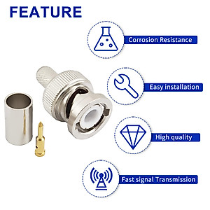eifagur BNC Male Q9 Plug Crimp for RG8X RG-8X Mini-RG8 LMR240 50 Ohm Coax Cable Straight RF Coaxial Adapter Connector （Pack of 10）