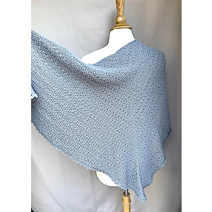 Gray Shawl Wrap in Merino Wool, Hand Knit Shoulder Shawl or Large Scarf with Scallop Lace Design, Vintage Style