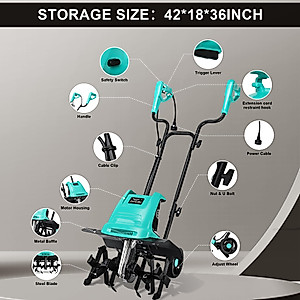 IncwBo Tiller Cultivator 17 inch 15 Amp 6 Steel Tines Tillers for Gardening Electric Rototiller for Garden Yard