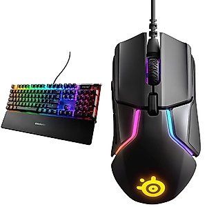 SteelSeries Apex 7 Mechanical Gaming Keyboard – OLED Smart Display – USB Passthrough and Media Controls – Tactile and Clicky – RGB Backlit (Blue Switch) with Rival 600 Gaming Mouse