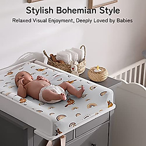 Besrey Changing Pad Cover, Baby Premium Diaper Changing, Ultra-Soft Stretchy Jersey Knit Cotton, Breathable Cradle Sung Sheet Set for Boys & Girls, 2 Pack, Fit 32"/34"x16"Pad(Boho Rainbow Birds)