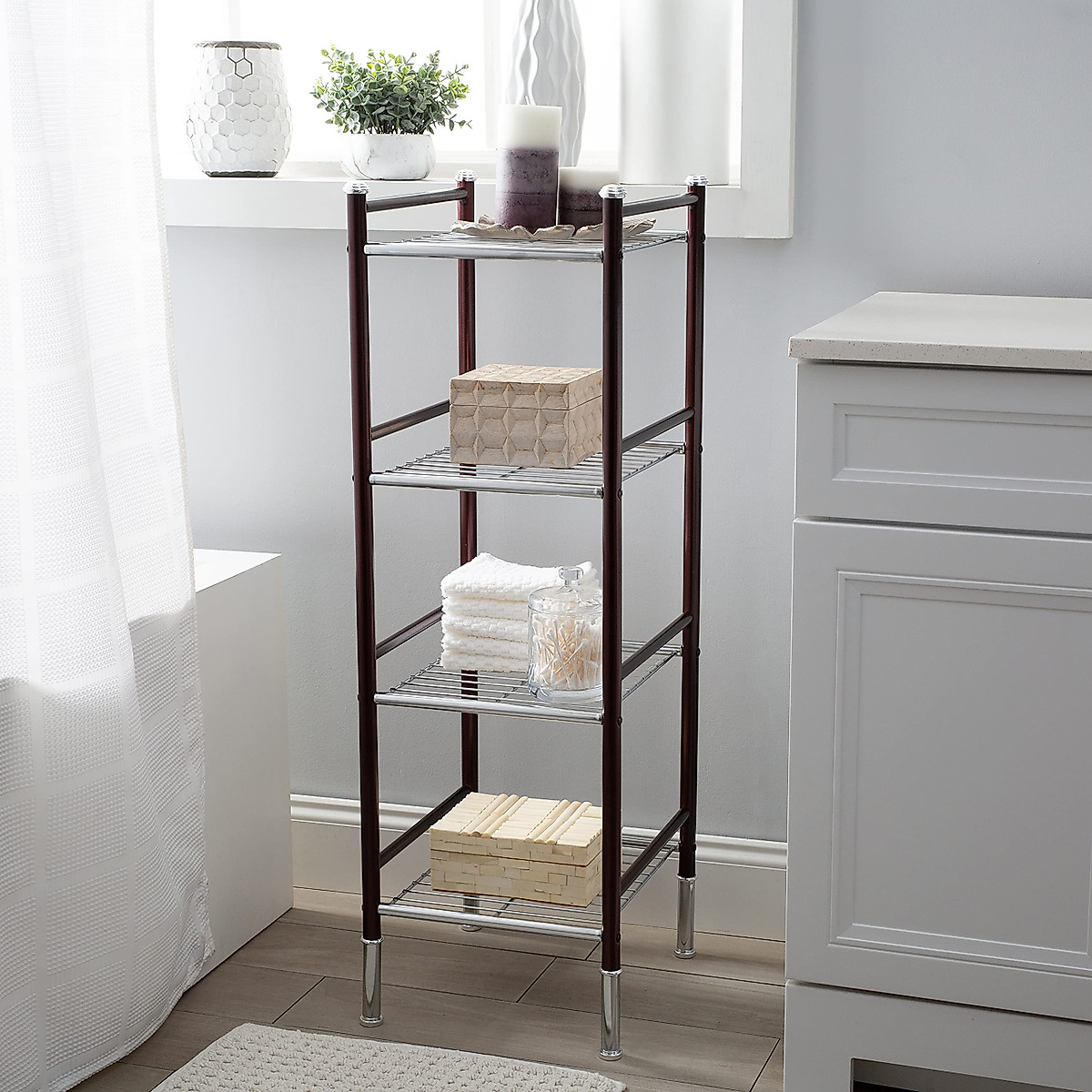 Organize It All 3 Tier Over the Toilet Bathroom Storage Space Saver, Chrome and Bronze