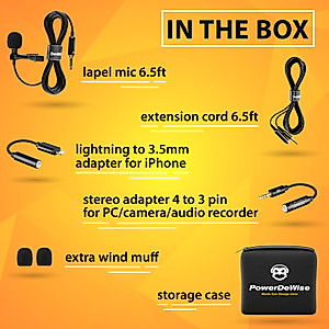 Professional Grade Lavalier Microphone with Adapter Compatible with iPhone - Lapel Microphone for iPhone X 11 12 13 14 Pro - iPhone Compatible External Microphone - iPhone XR, XS, XS Max Video Mic